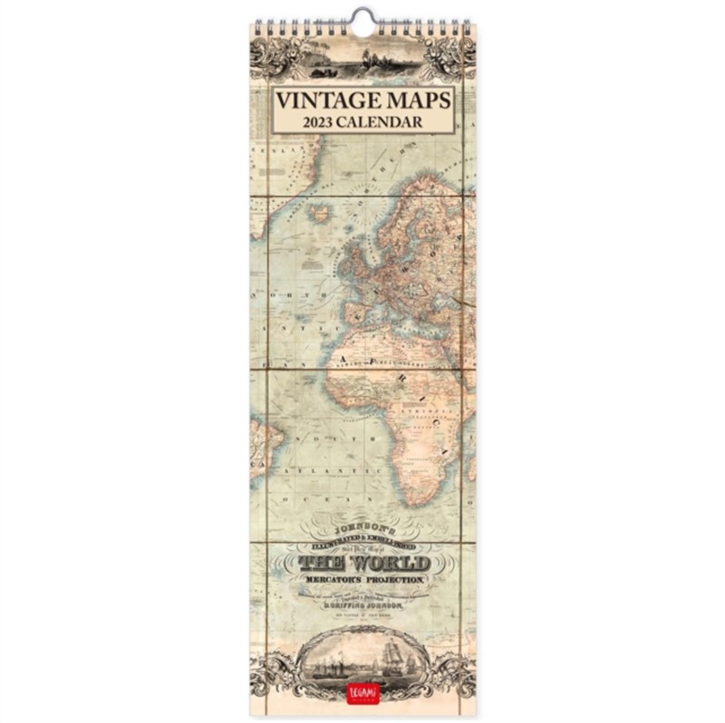 Uncoated Paper Vintage Maps Wall Calendar 2023
